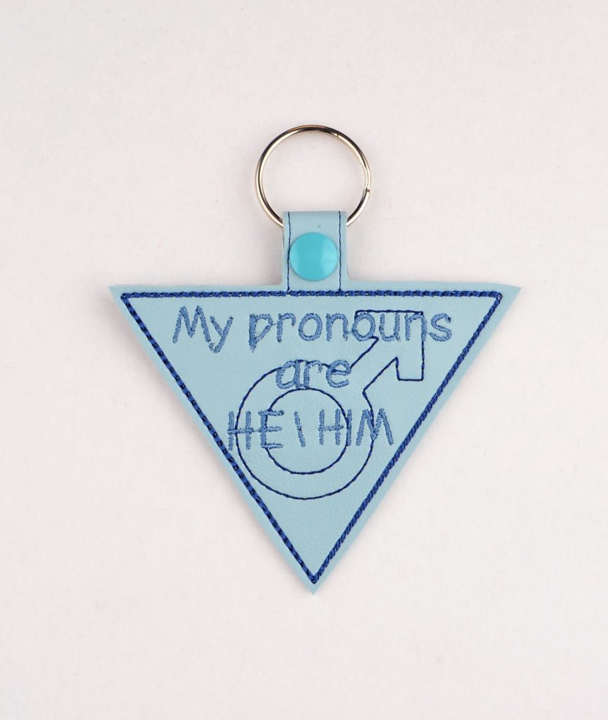 My Pronouns are He Him Triangle – String Theory Fabric Art