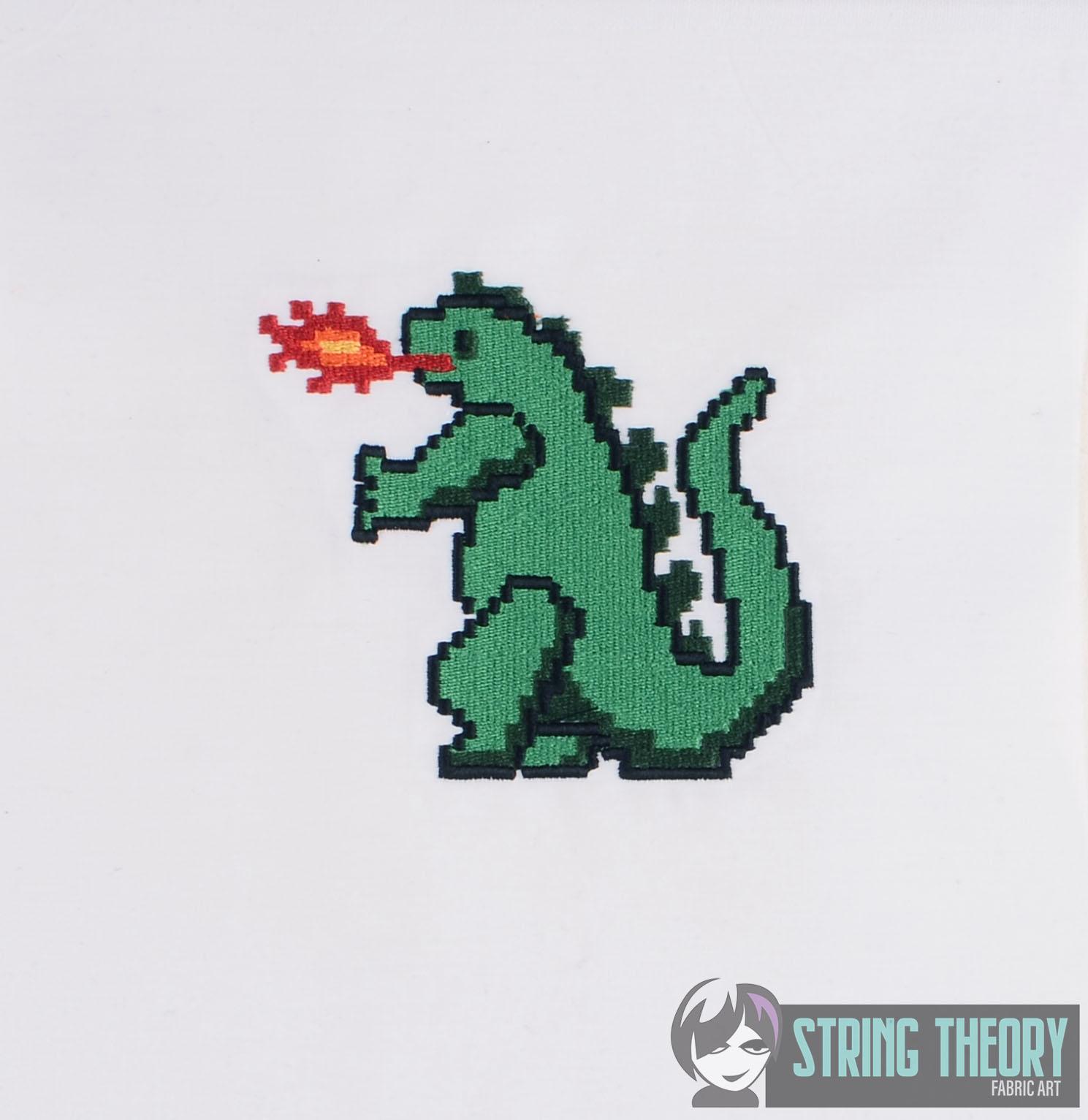 8 bit Godzilla – String Theory Fabric Art