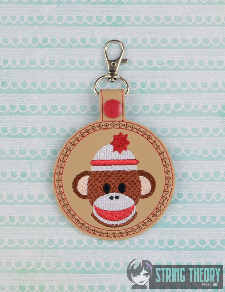 Sock Monkey Round Snap Tab Key Fob – String Theory Fabric Art