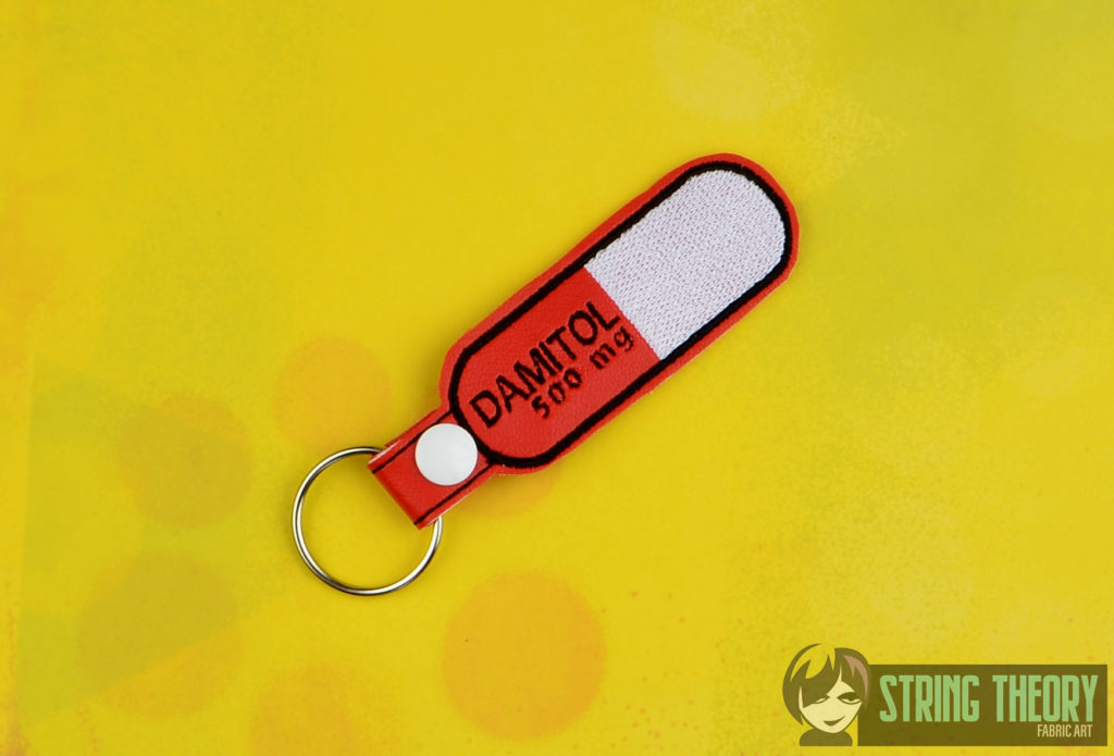 Damitol 500mg Pill Snap Tab Key Fob – String Theory Fabric Art