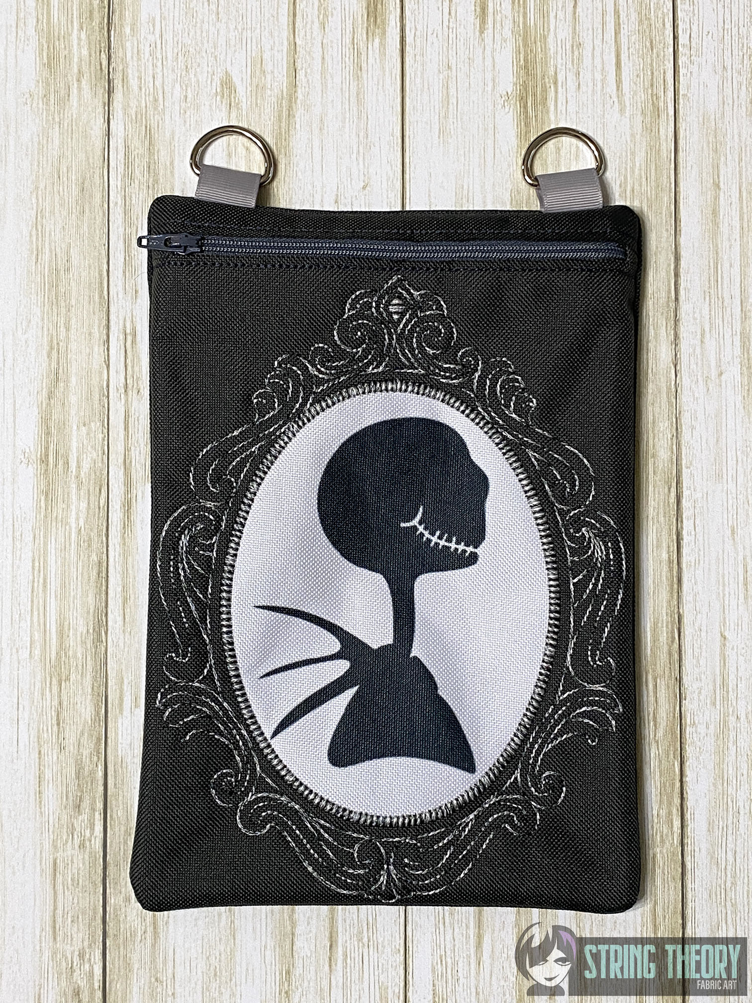 Cameo Feature Fabric Appliqué Fully Lined Vertical Zip Bag – String ...