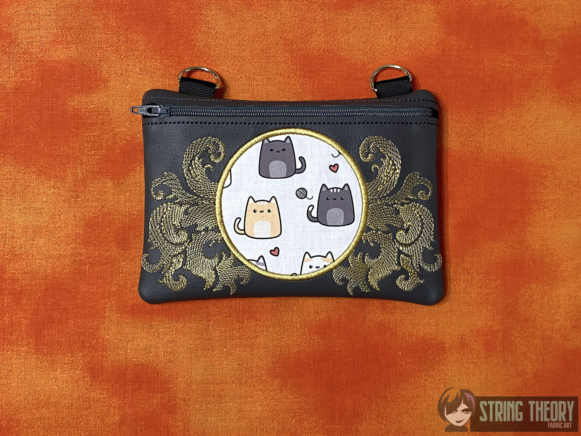 Scroll Frame Appliqué Fully Lined Horizontal Zip Bag – String Theory ...