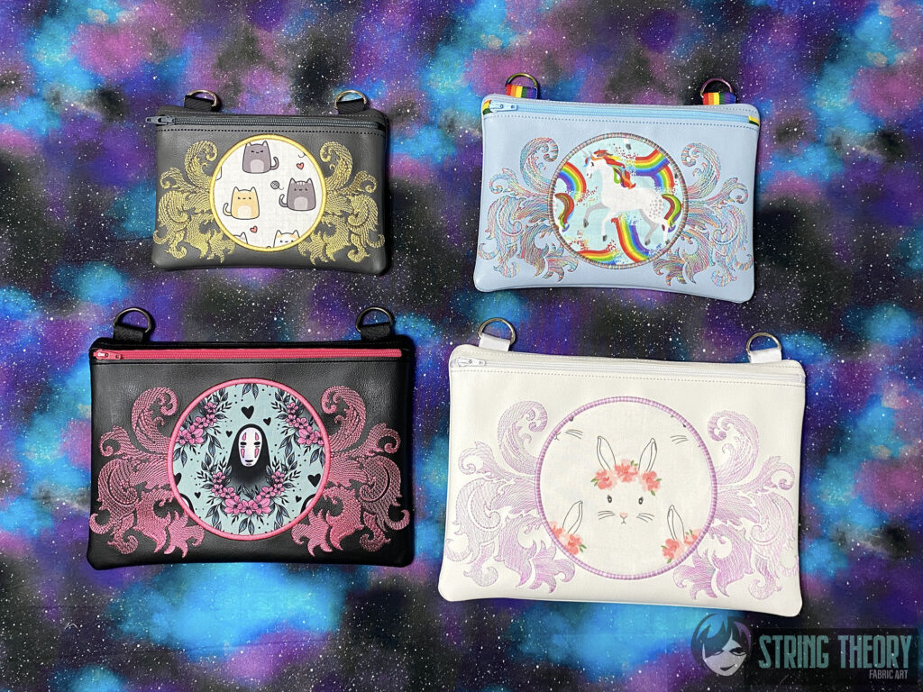 Scroll Frame Appliqué Fully Lined Horizontal Zip Bag – String Theory ...