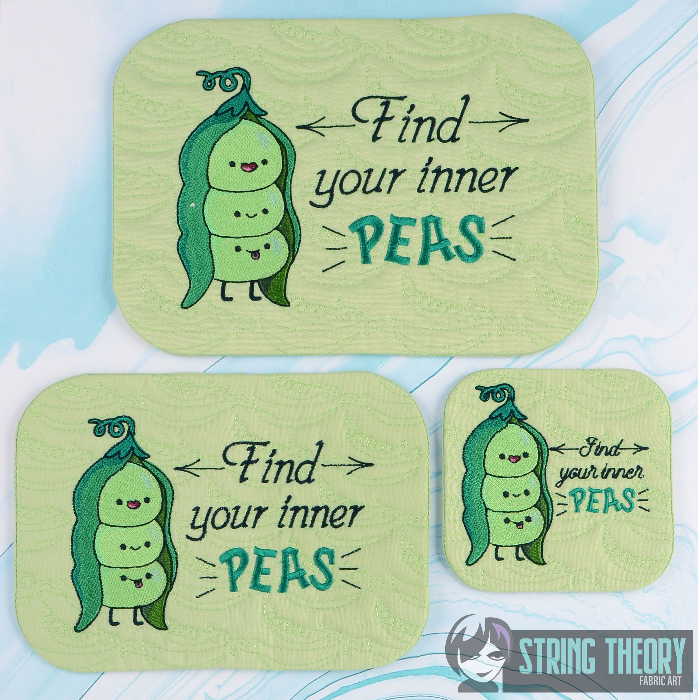Find Your Inner Peas Mug Rug – String Theory Fabric Art