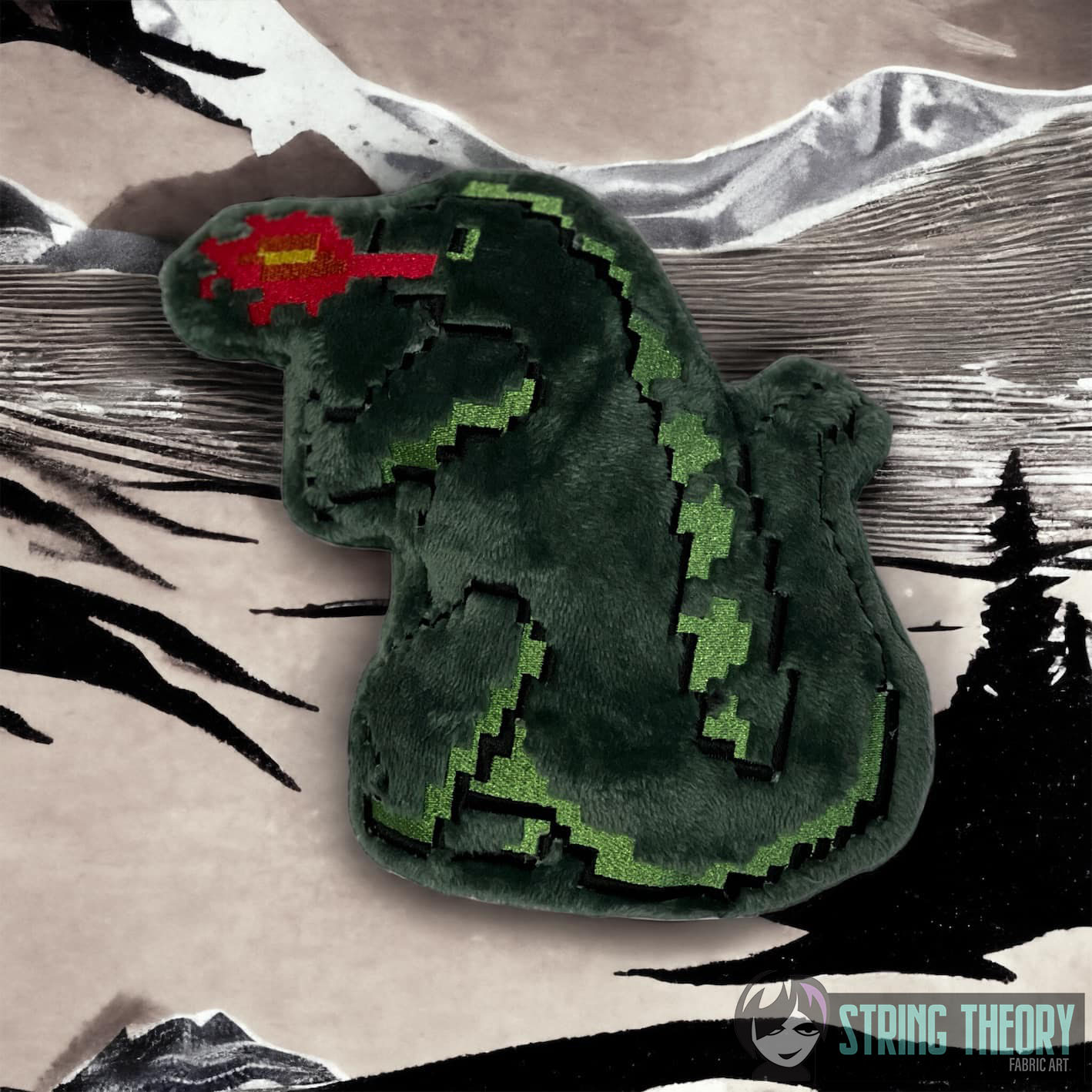 8 Bit Godzilla Stuffie – String Theory Fabric Art