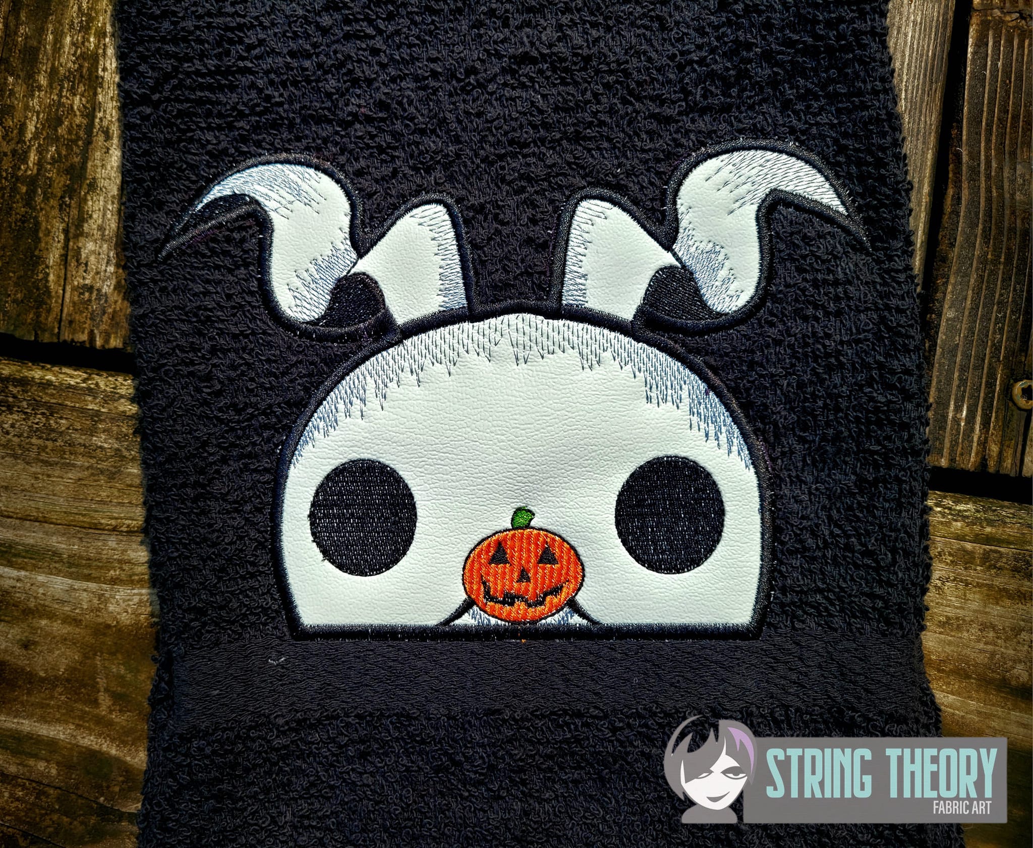 Chibi Ghost Dog Peeker – String Theory Fabric Art