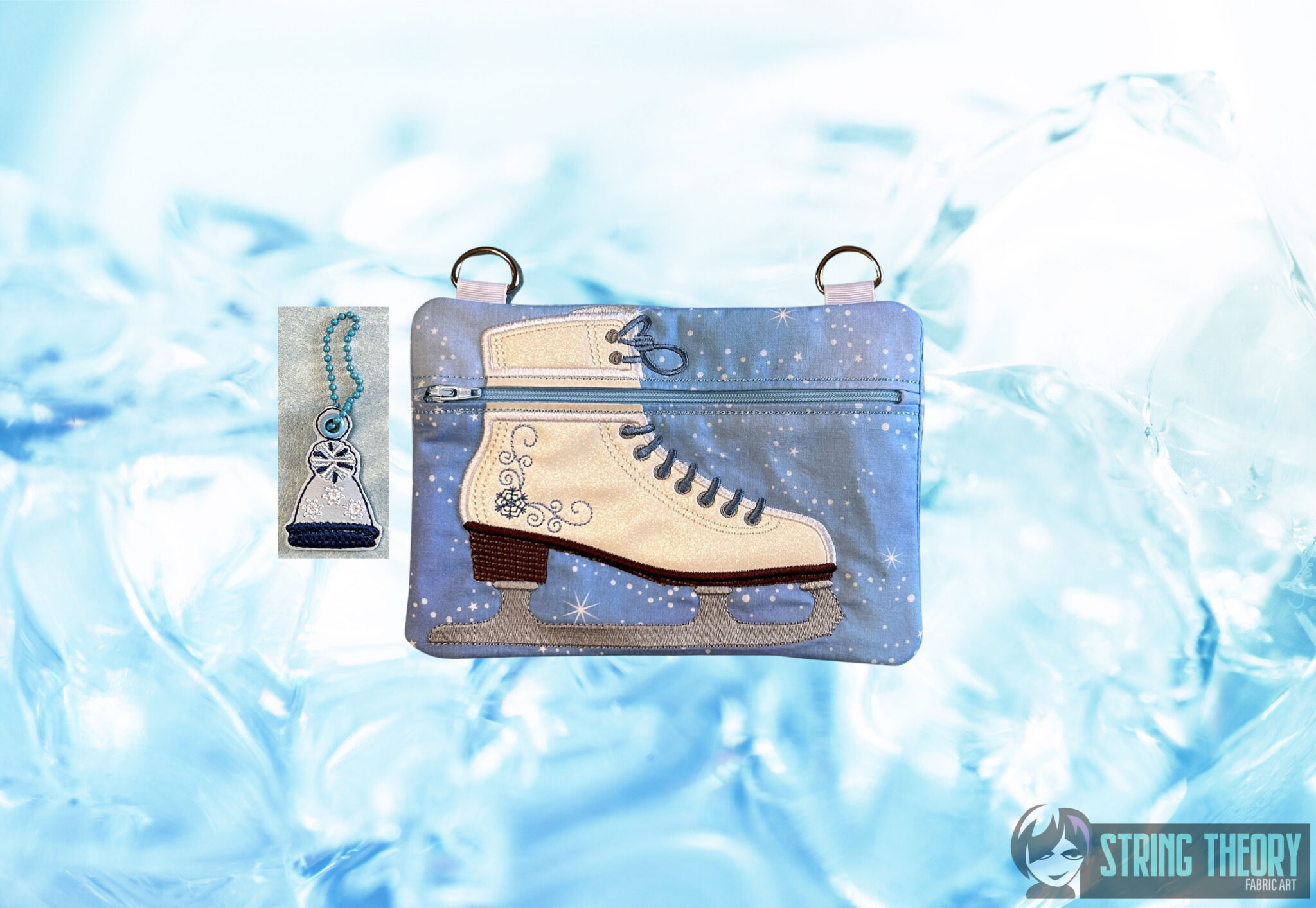 Ice Skate Fully Lined Zip Bag with Dangles – String Theory Fabric Art
