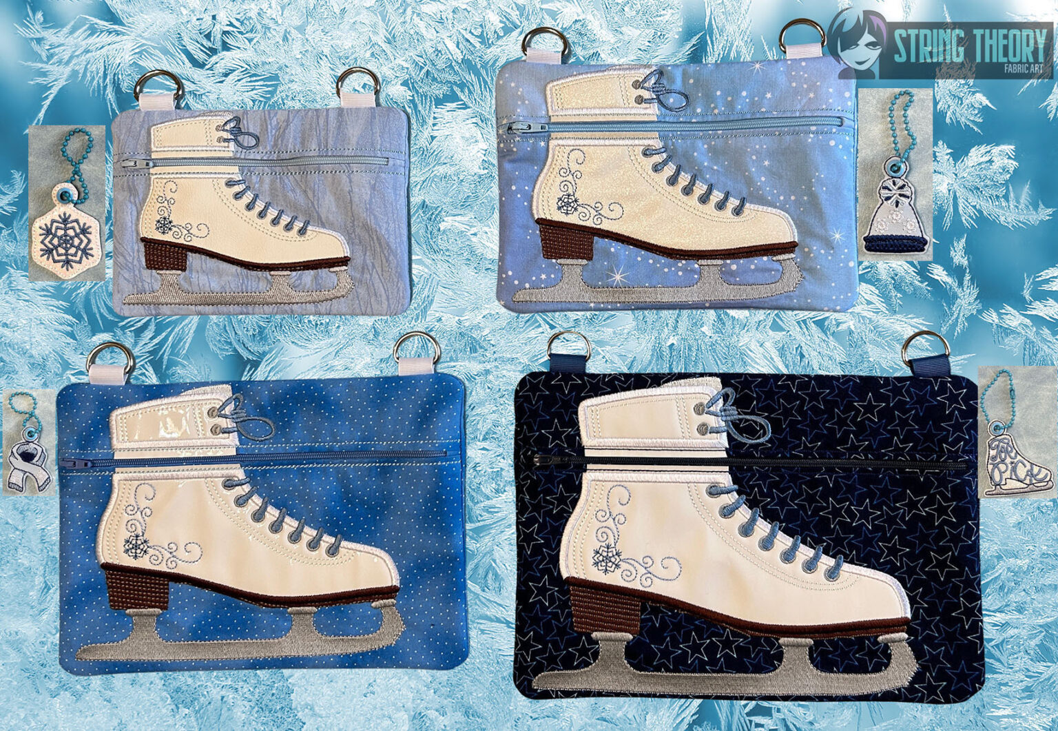 Ice Skate Fully Lined Zip Bag with Dangles – String Theory Fabric Art