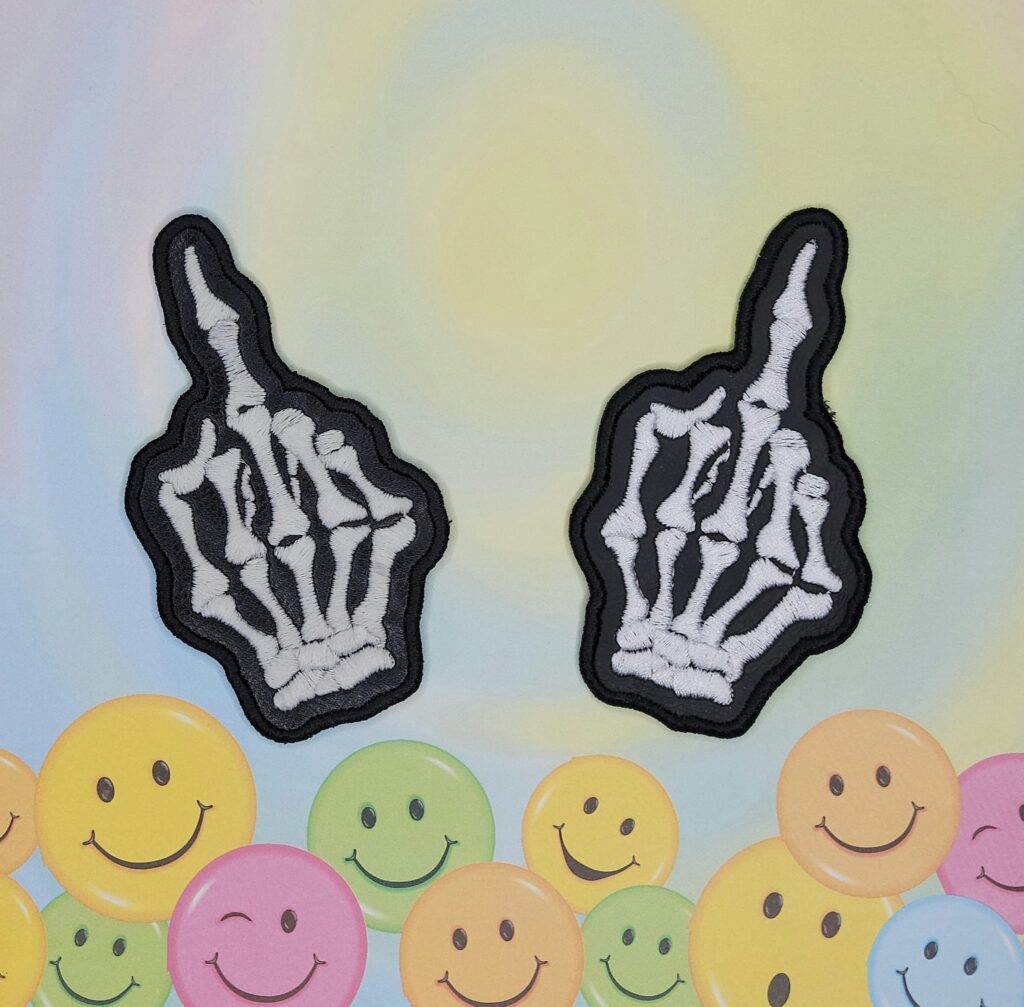 Skeleton Middle Finger – String Theory Fabric Art