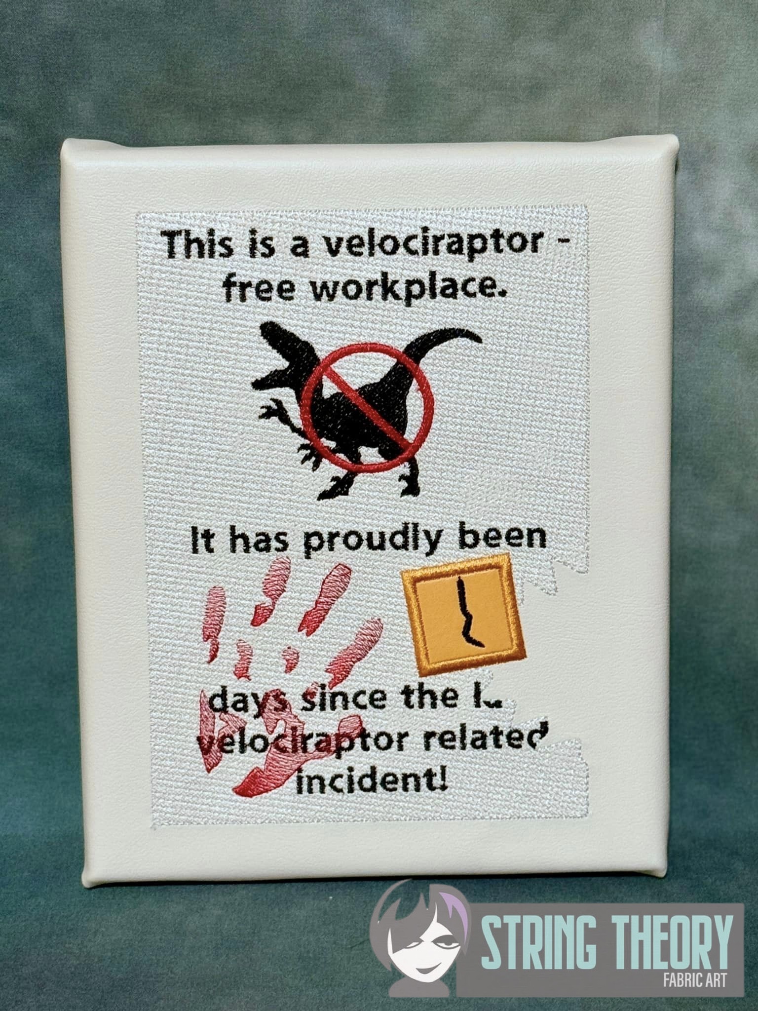 Velociraptor Free Workplace – String Theory Fabric Art