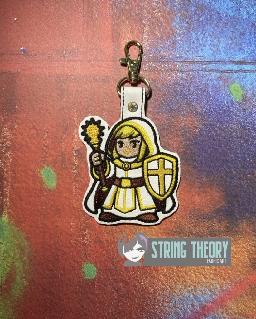 DND Chibi Girl Cleric Snap Tab Key Fob ITH Embroidery Design